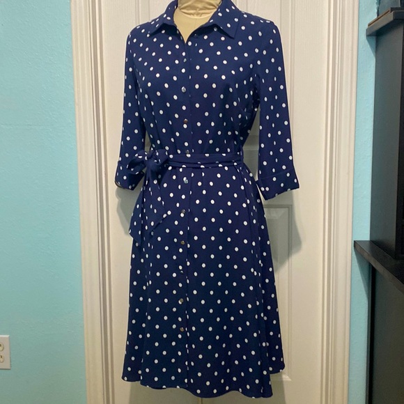 Appleseed's | Dresses | Appleseeds Nwt Navy Blue White Polka Dots Dress ...